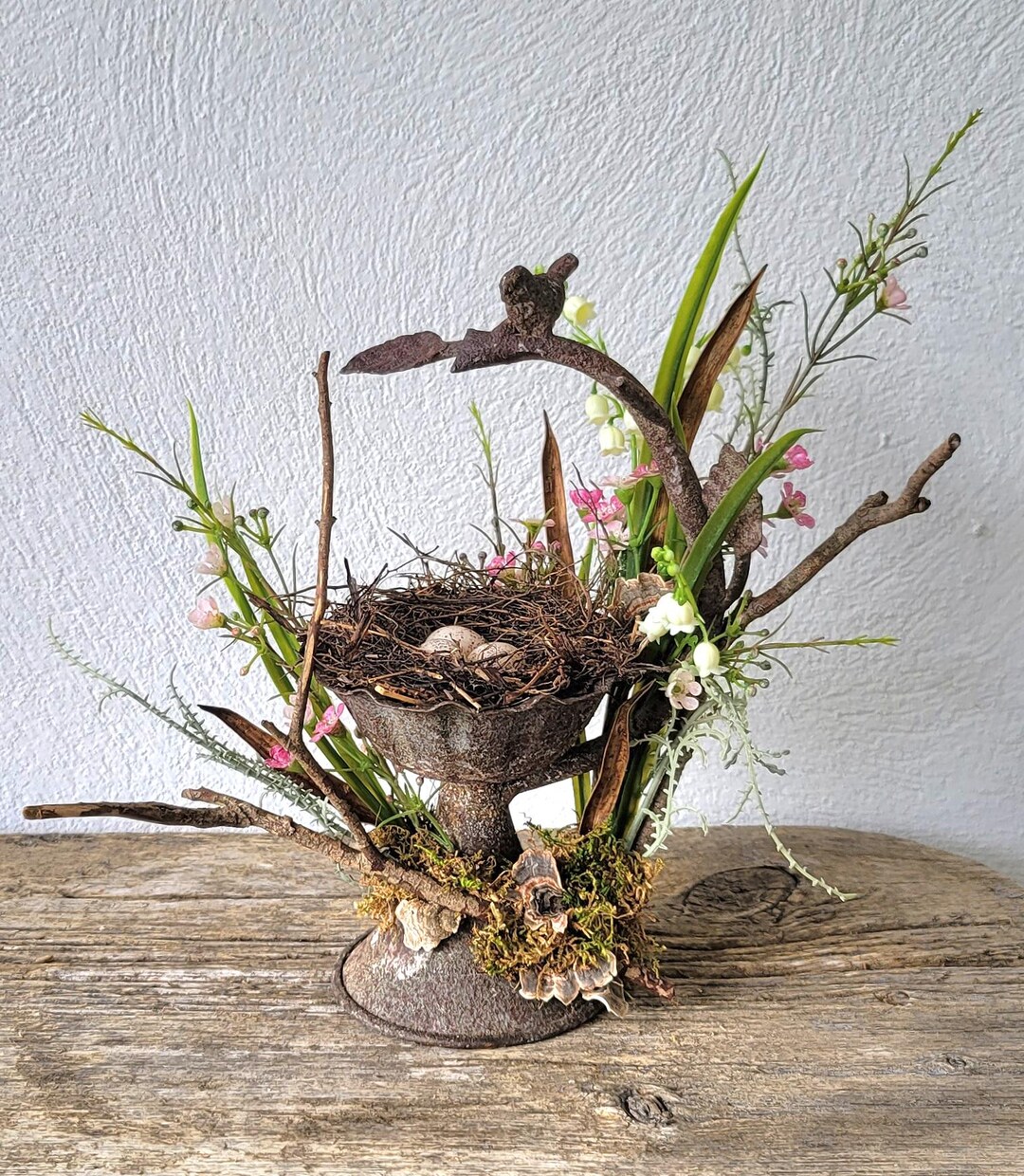 Bird Nest Arrangement, Natural Bird Nest With Eggs, Primitive Spring ...
