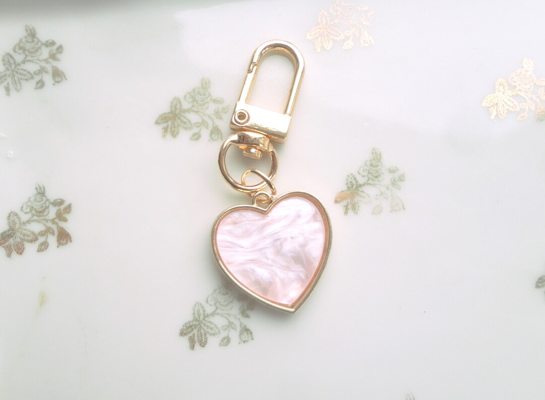 Pink Heart Key Ring, Large Golden Carabiner, Heart Jewelry Pendant ...
