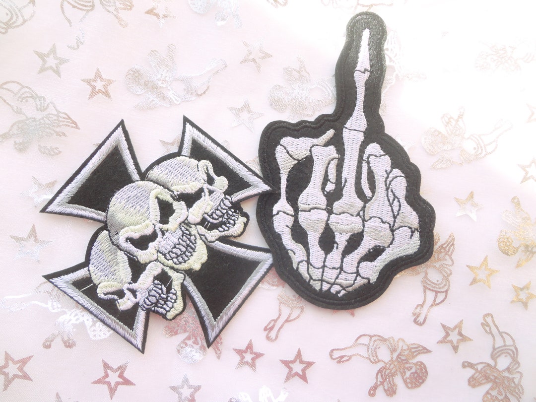 Iron-on Appliqué, Skeleton Hand, Cross and Skull, Badge, - Etsy