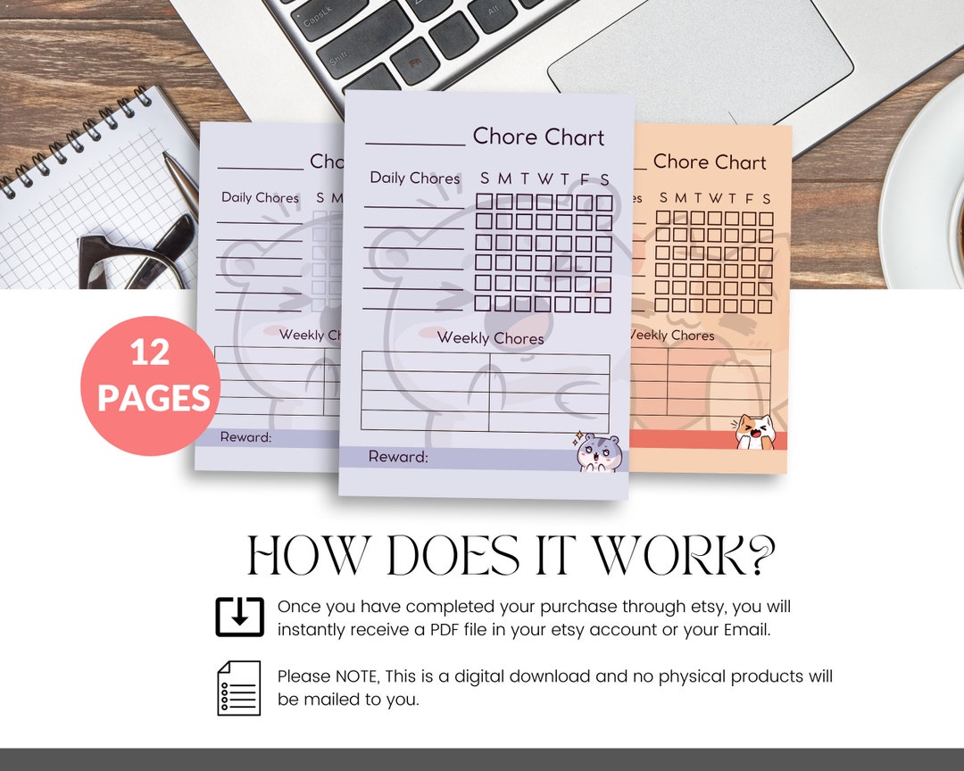 Printable Chore Chart for Kids, Daily Chores Tracker, Kids Behavior ...