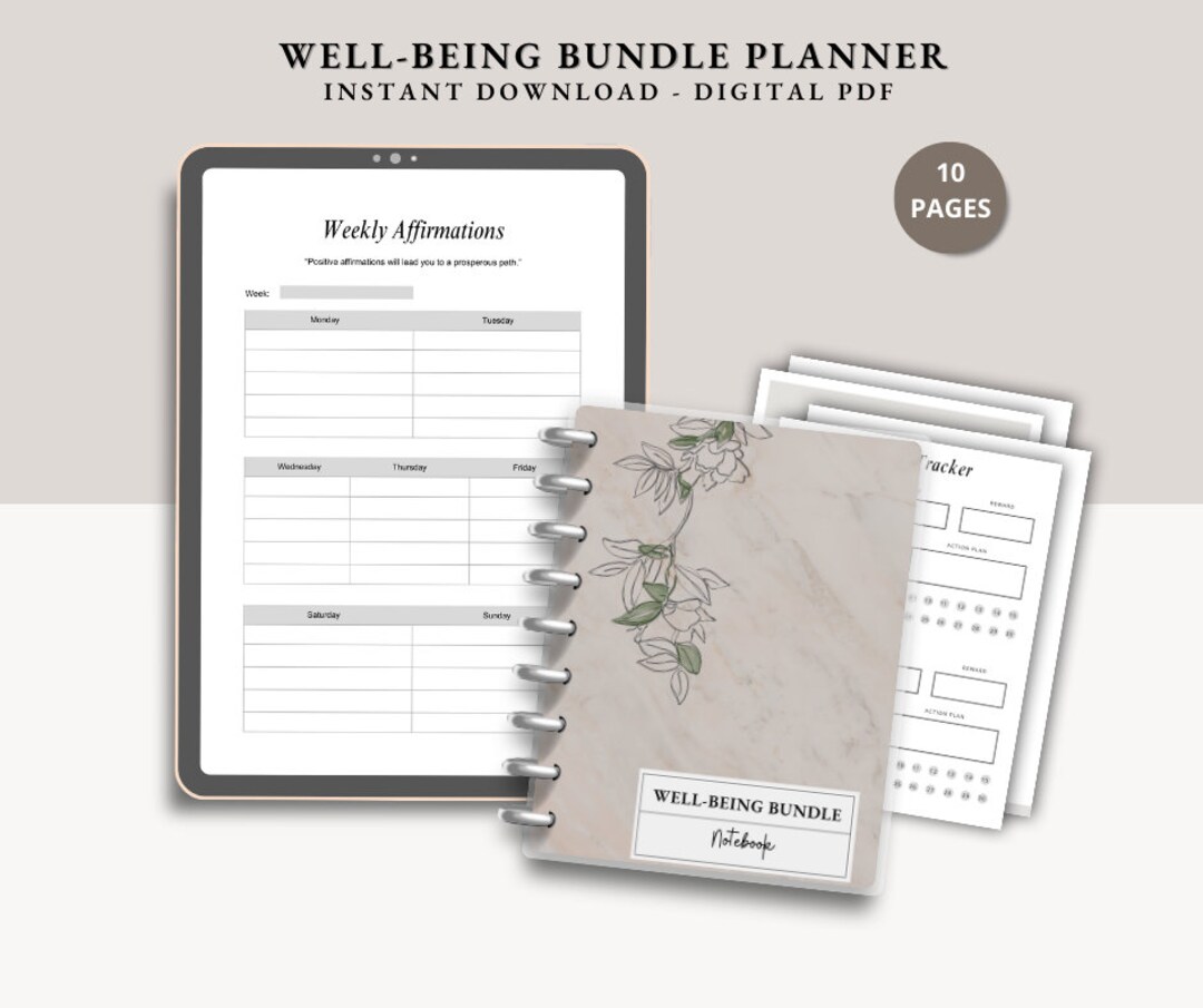 Well-being Bundle Planner, Self-care Organizer, Wellness Journal, Gift for Her, Personal Growth ...
