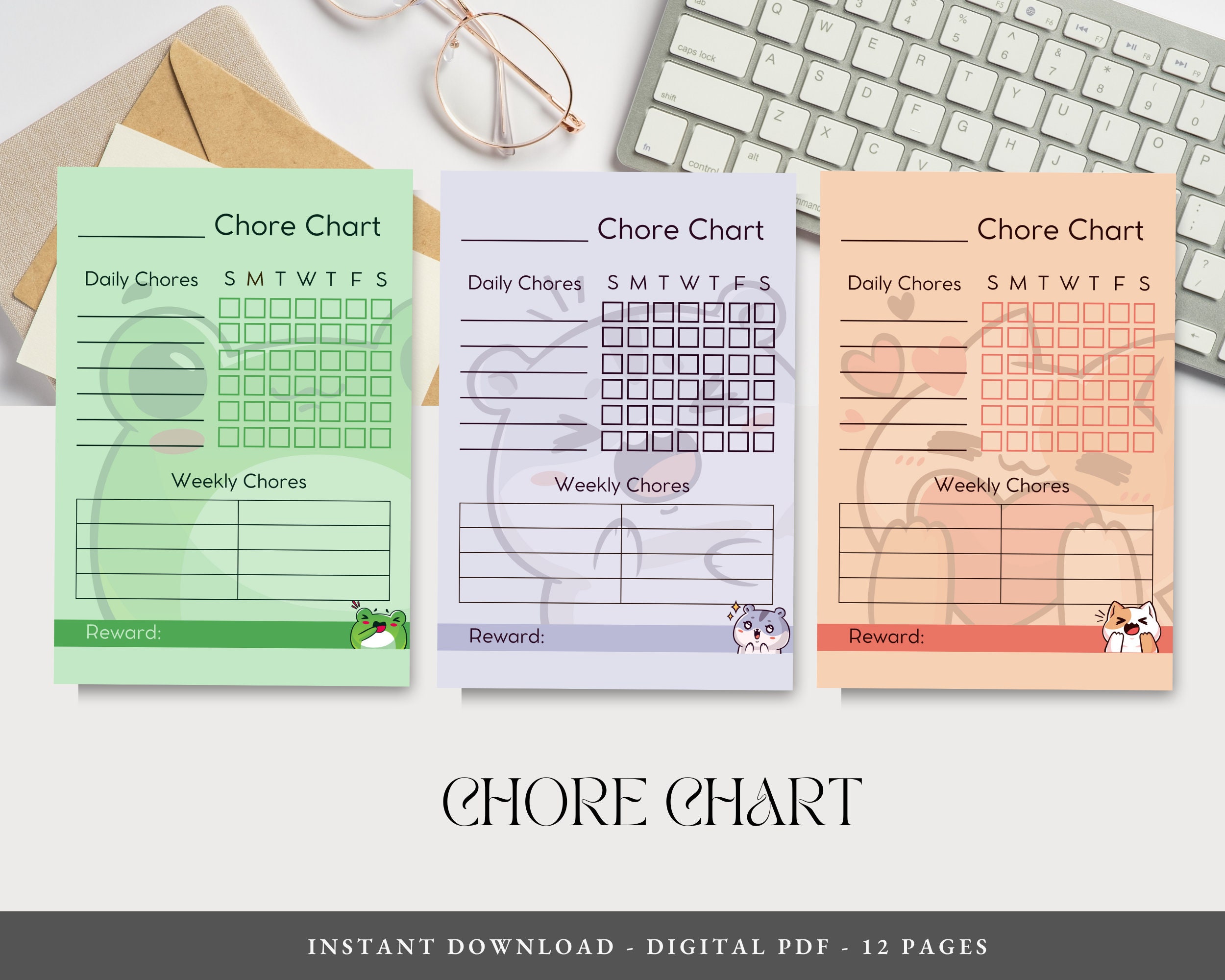 Printable Chore Chart for Kids, Daily Chores Tracker, Kids Behavior ...
