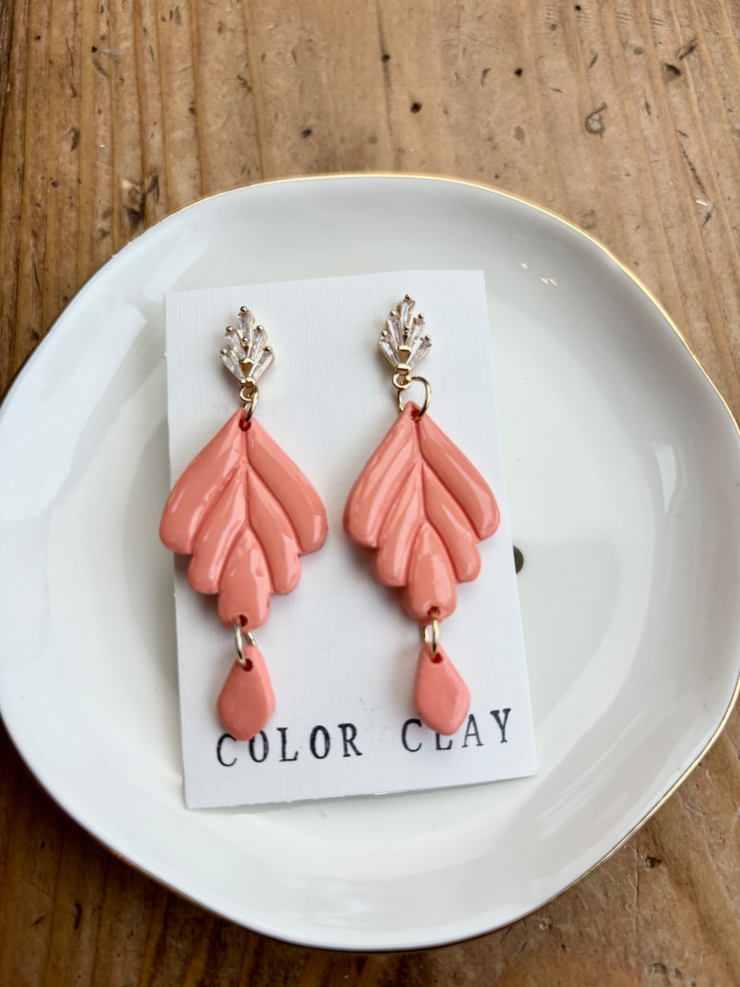 Light Spring Clay Earrings Dangle Polymer Clay Art Deco Glam Peach ...