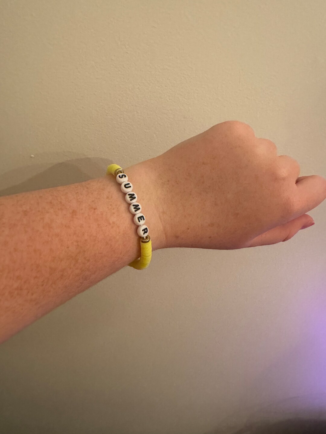 Neon Yellow Bracelet, Bracelet With Letter Charms, "summer" With Gold ...
