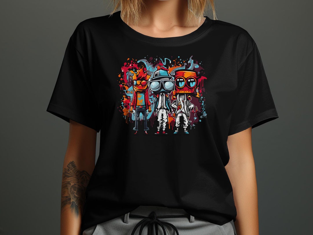 Funky Graffiti Cartoon Characters T-shirt, Urban Street Art Tee, Cool ...