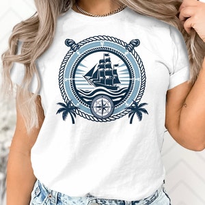 Nautical Ship and Compass Design T-shirt, Ocean Inspired Vintage ...