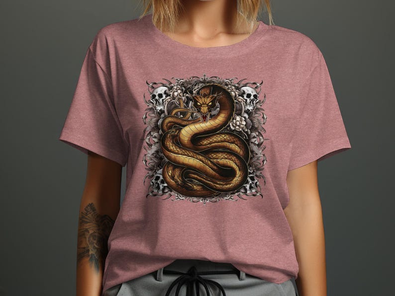 Gothic Snake Skull T-shirt: Edgy Serpent Graphic Tee - Etsy