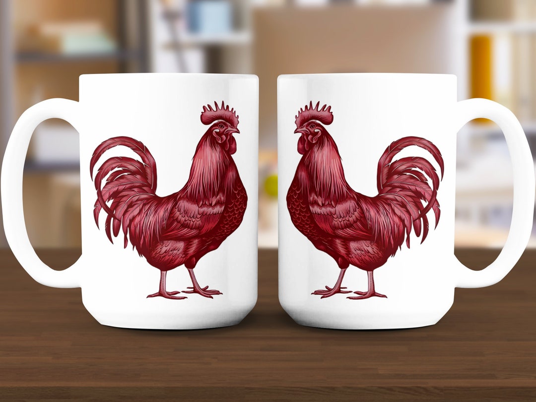 Farmhouse Chic Red Rooster Coffee Mug, Country Kitchen Decor, Red ...