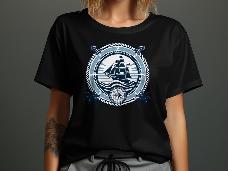 Nautical Ship and Compass Design T-shirt, Ocean Inspired Vintage ...