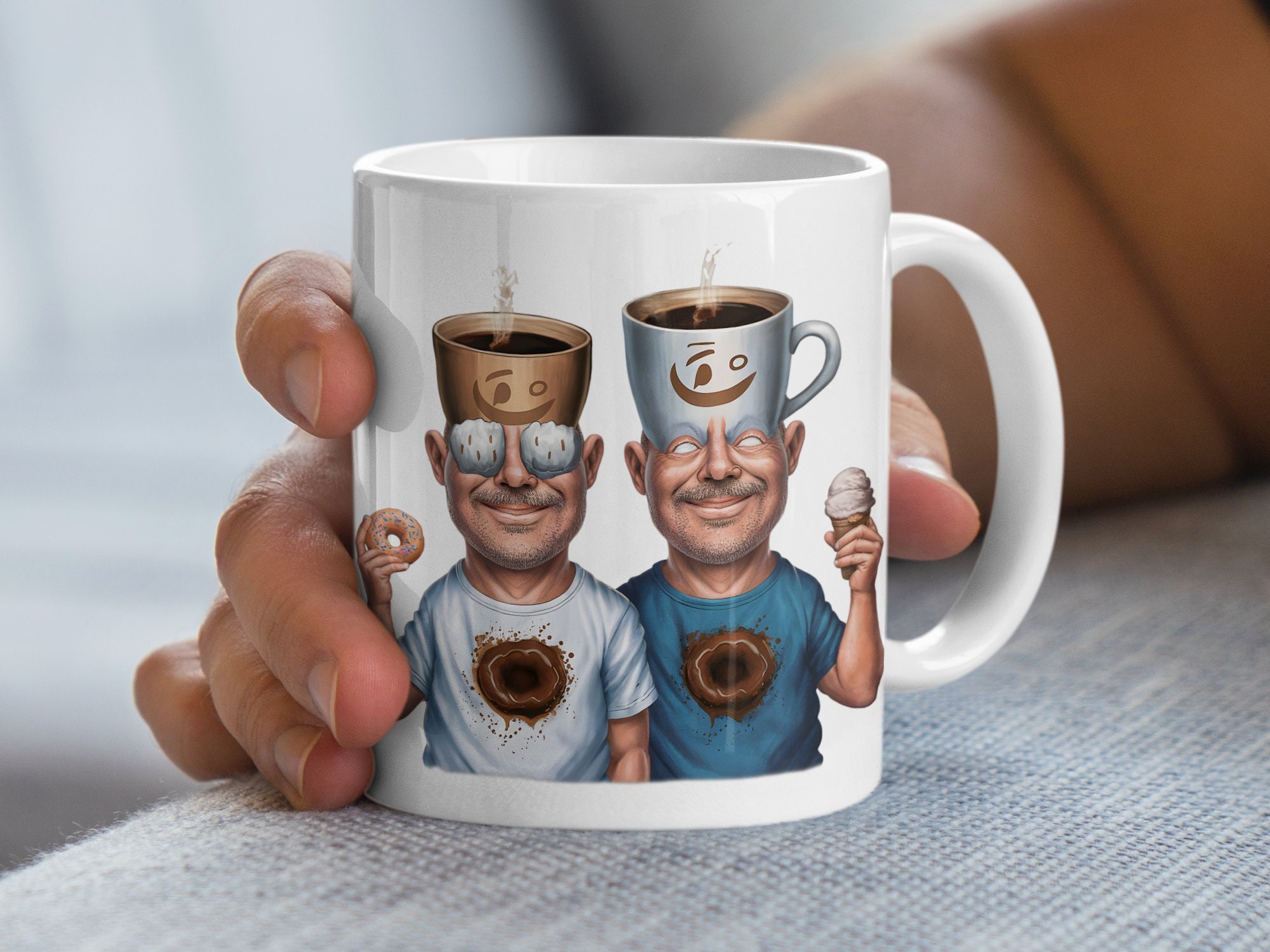 Unique Coffee Mug Design, Two Men With Winking Face Mugs, Humorous Gift ...
