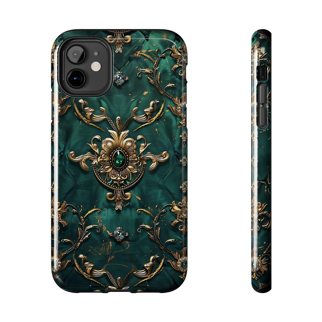Emerald Green & Gold iPhone Case: Regal Floral Design - Etsy