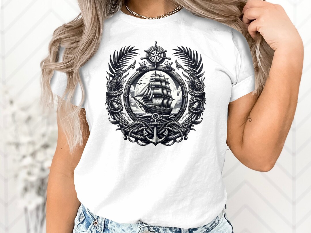 Nautical Ship and Anchor Graphic T-shirt, Vintage Sailing Ship Tee ...