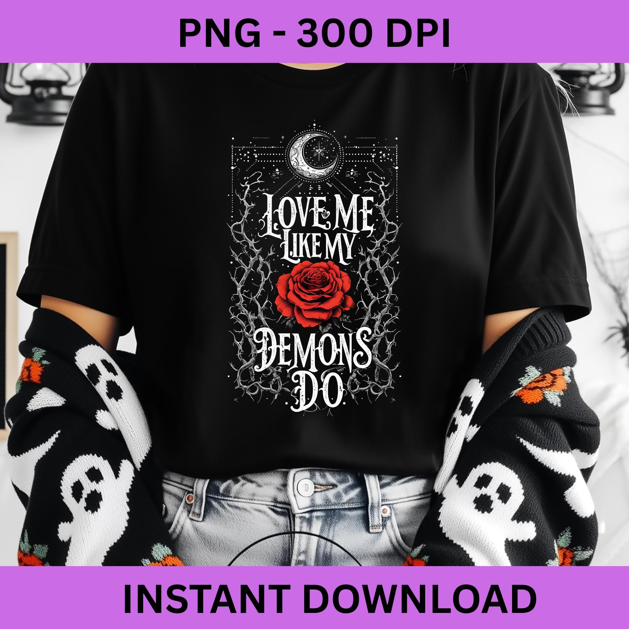 Love Me Like My Demons Do PNG | Red Rose and Vines Gothic Quote Design ...