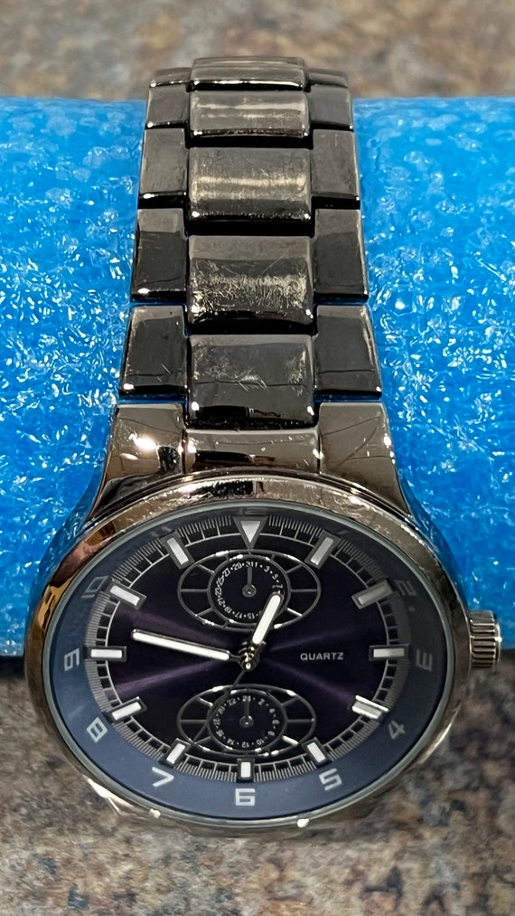 Vintage Analog Watch Chronograph Look Quartz Charcoal… - Gem