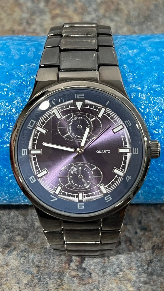 Vintage Analog Watch Chronograph Look Quartz Charcoal… - Gem
