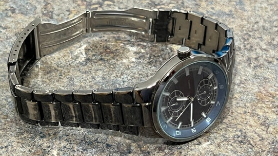 Vintage Analog Watch Chronograph Look Quartz Charcoal… - Gem