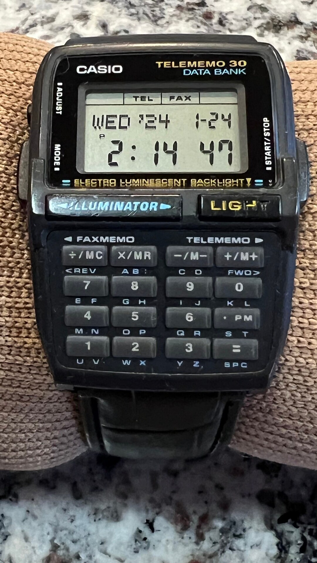 Vintage Casio Calculator Telememo Digital Watch Rare Black Chronograph Stopwatch Time Indiglo ...