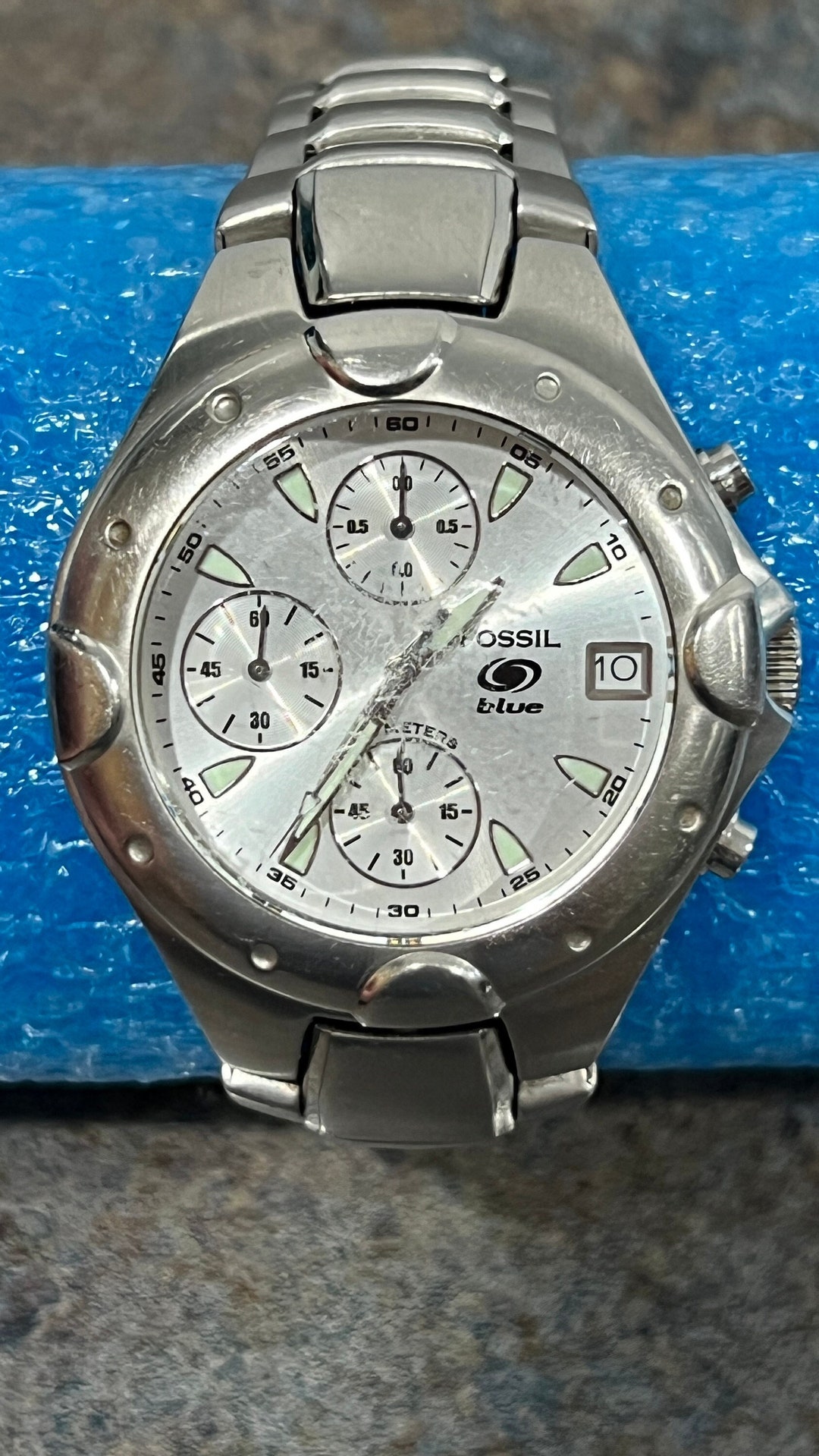 Vintage Analog Watch Fossil Blue Chronograph Chrono Date Quartz ...