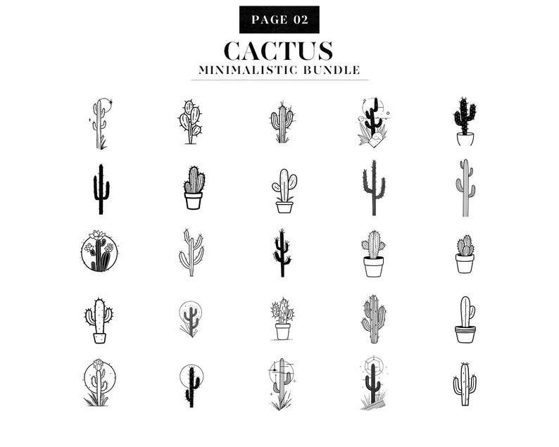 50 Cactus Designs INSTANT DOWNLOAD Minimalistic Stamps Procreate ...