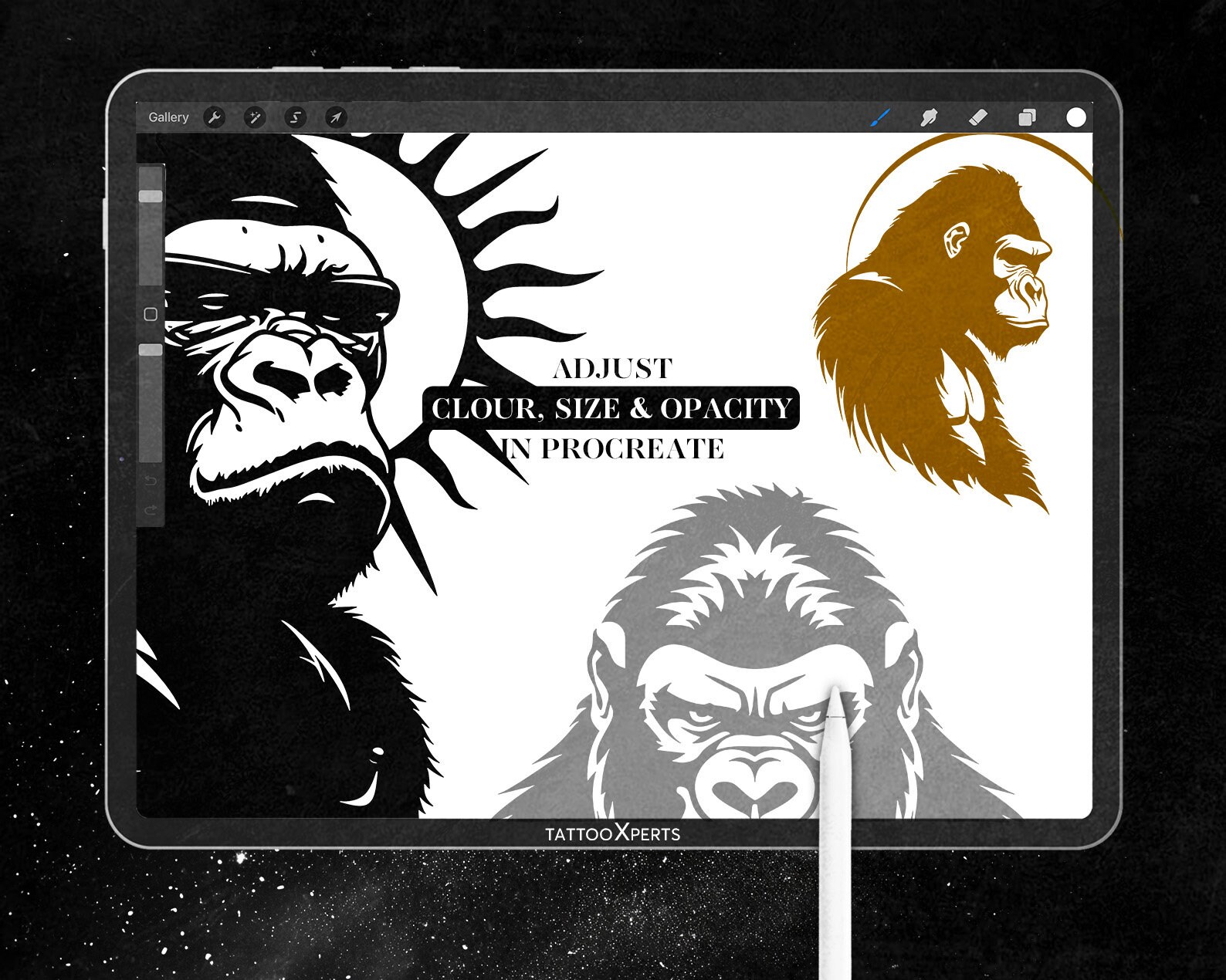 50 Gorilla Designs INSTANT DOWNLOAD Animal Stamps Procreate Brushes Tattoo Design Flash ...