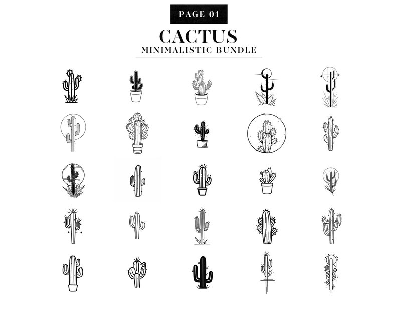 50 Cactus Designs INSTANT DOWNLOAD Minimalistic Stamps Procreate ...