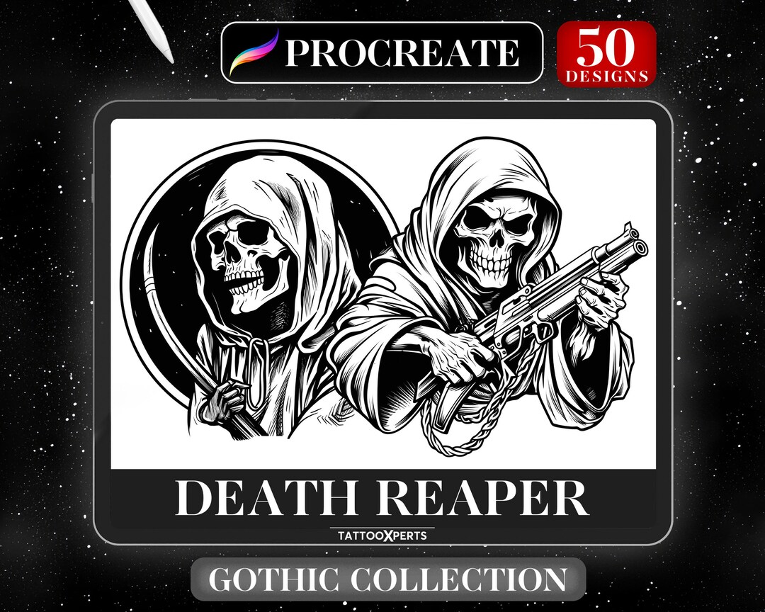 50 Death Reaper Flash Designs INSTANT DOWNLOAD Gothic Stamps Procreate ...