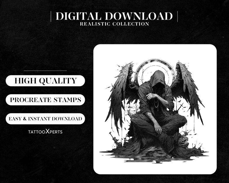 50 Fallen Angel Designs INSTANT DOWNLOAD Realistic Stamps Procreate ...