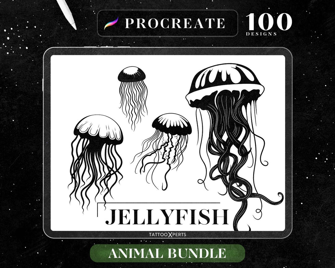 100 Jellyfish Designs INSTANT DOWNLOAD Animal Stamps Procreate Brushes ...