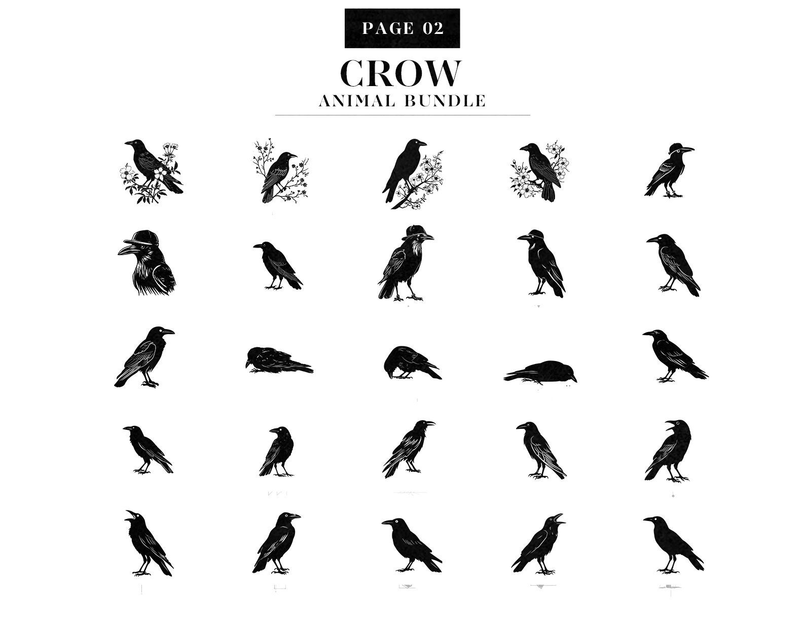 50 Crow Designs INSTANT DOWNLOAD Animal Stamps Procreate Brushes Tattoo ...