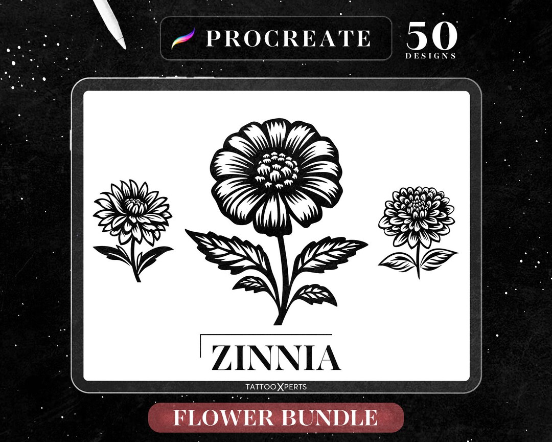 50 Zinnia Designs INSTANT DOWNLOAD Flower Floral Stamps Procreate ...