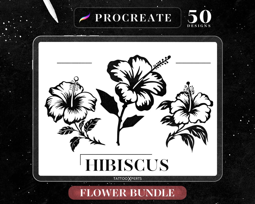 50 Hibiscus Designs INSTANT DOWNLOAD Flower Floral Stamps Procreate ...