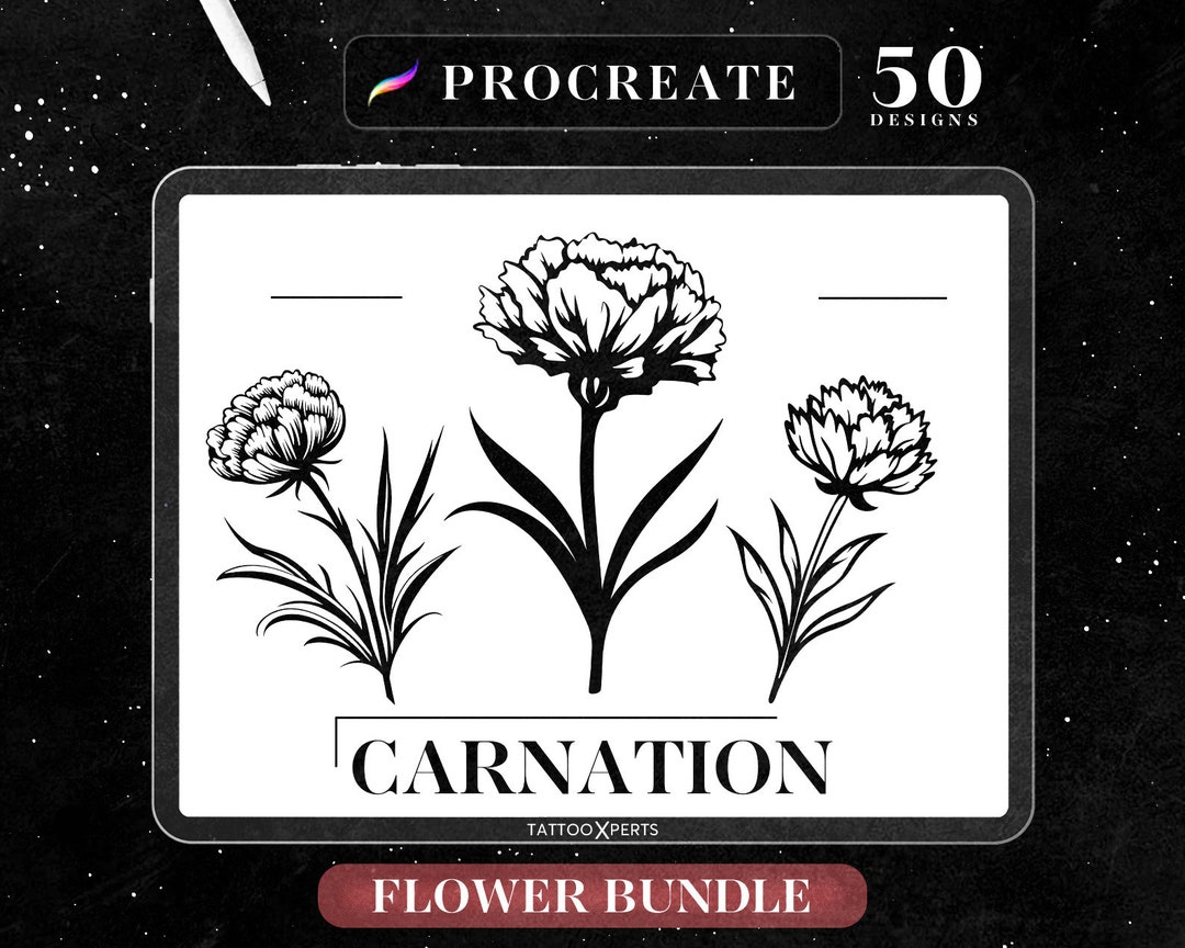 50 Carnation Designs INSTANT DOWNLOAD Flower Floral Stamps Procreate ...