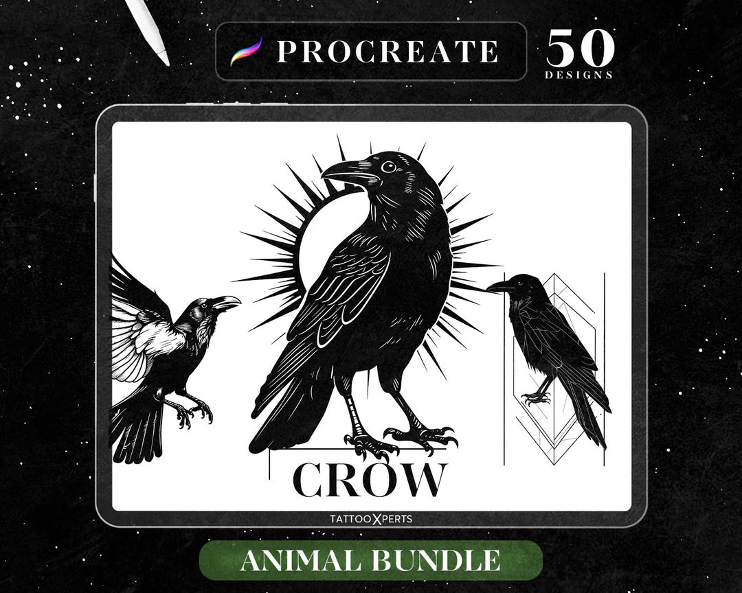 50 Crow Designs INSTANT DOWNLOAD Animal Stamps Procreate Brushes Tattoo ...