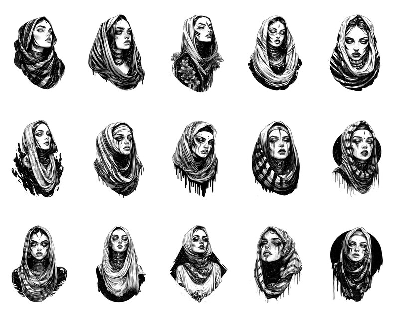 30 Veiled Vision Designs INSTANT DOWNLOAD Realistic Tattoo Templates ...