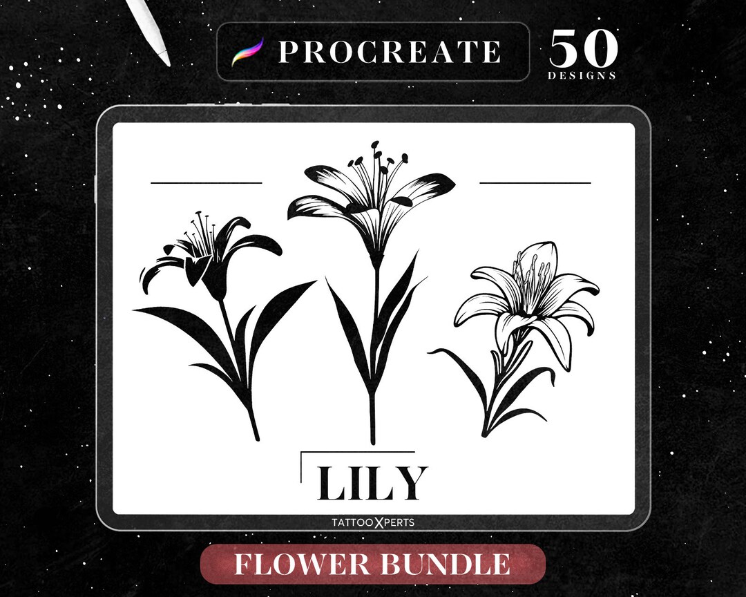 50 Lily Designs INSTANT DOWNLOAD Flower Floral Stamps Procreate Brushes ...