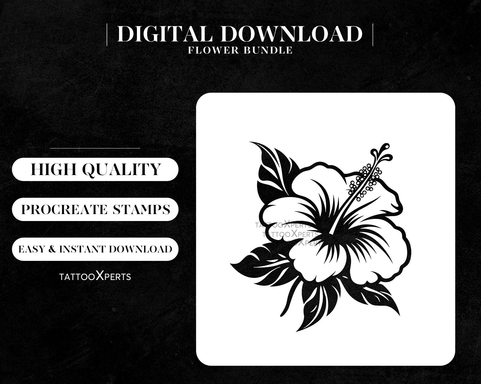 50 Hibiscus Designs INSTANT DOWNLOAD Flower Floral Stamps Procreate ...