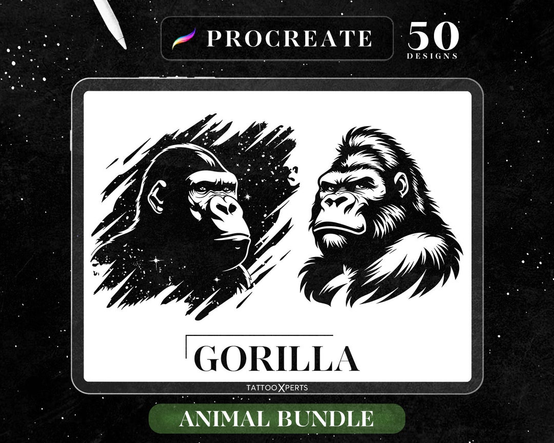 50 Gorilla Designs INSTANT DOWNLOAD Animal Stamps Procreate Brushes Tattoo Design Flash ...