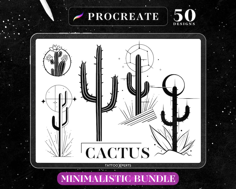 50 Cactus Designs INSTANT DOWNLOAD Minimalistic Stamps Procreate ...