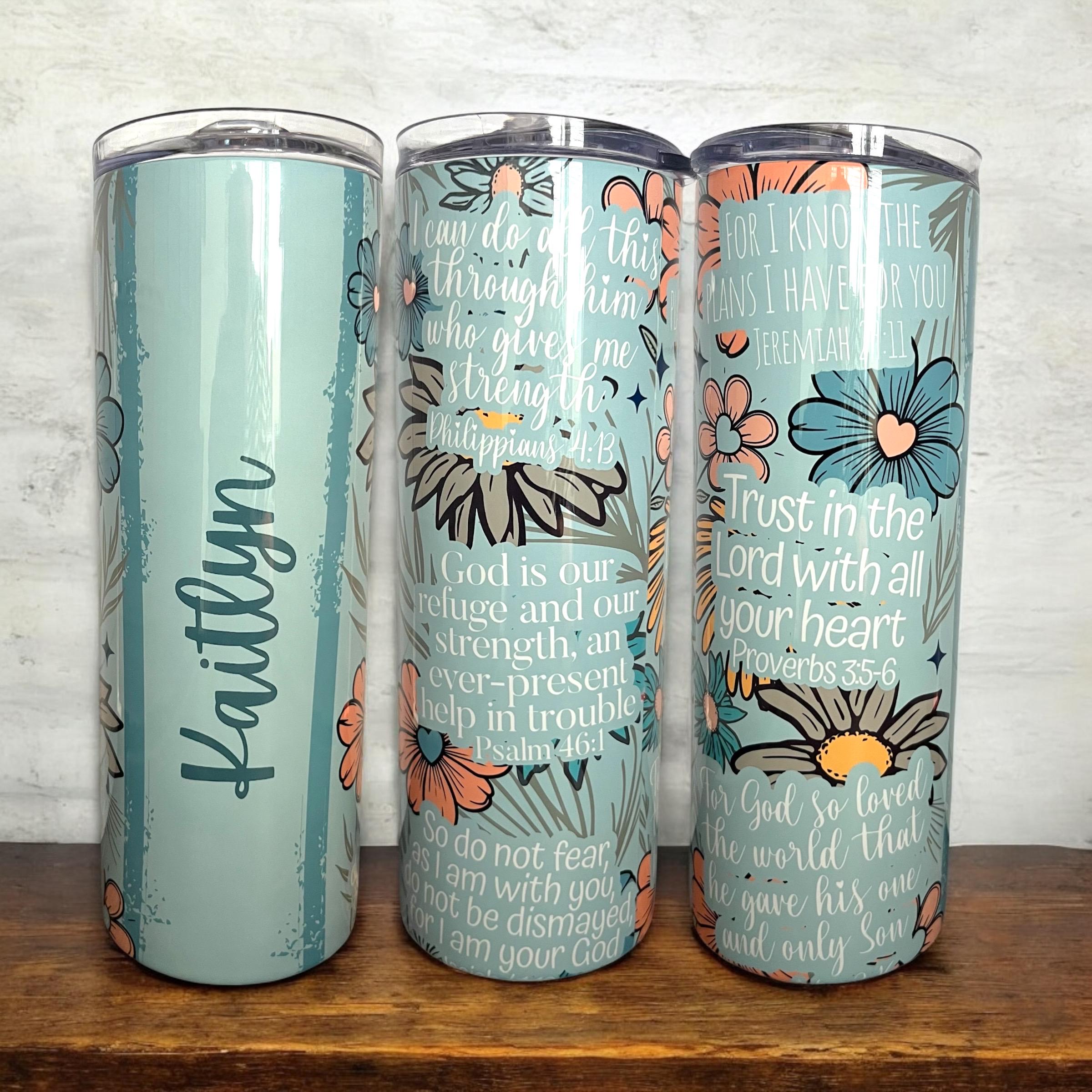 Personalized Religious Tumbler | Bible Verse Floral Cup | Custom Faith ...