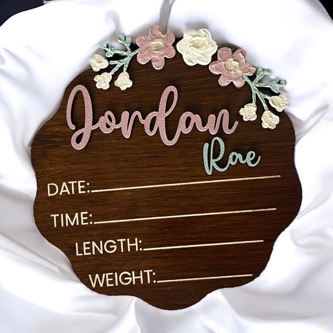 Custom Birth Stat Sign: Hand-painted Floral Wooden Plaque - Etsy