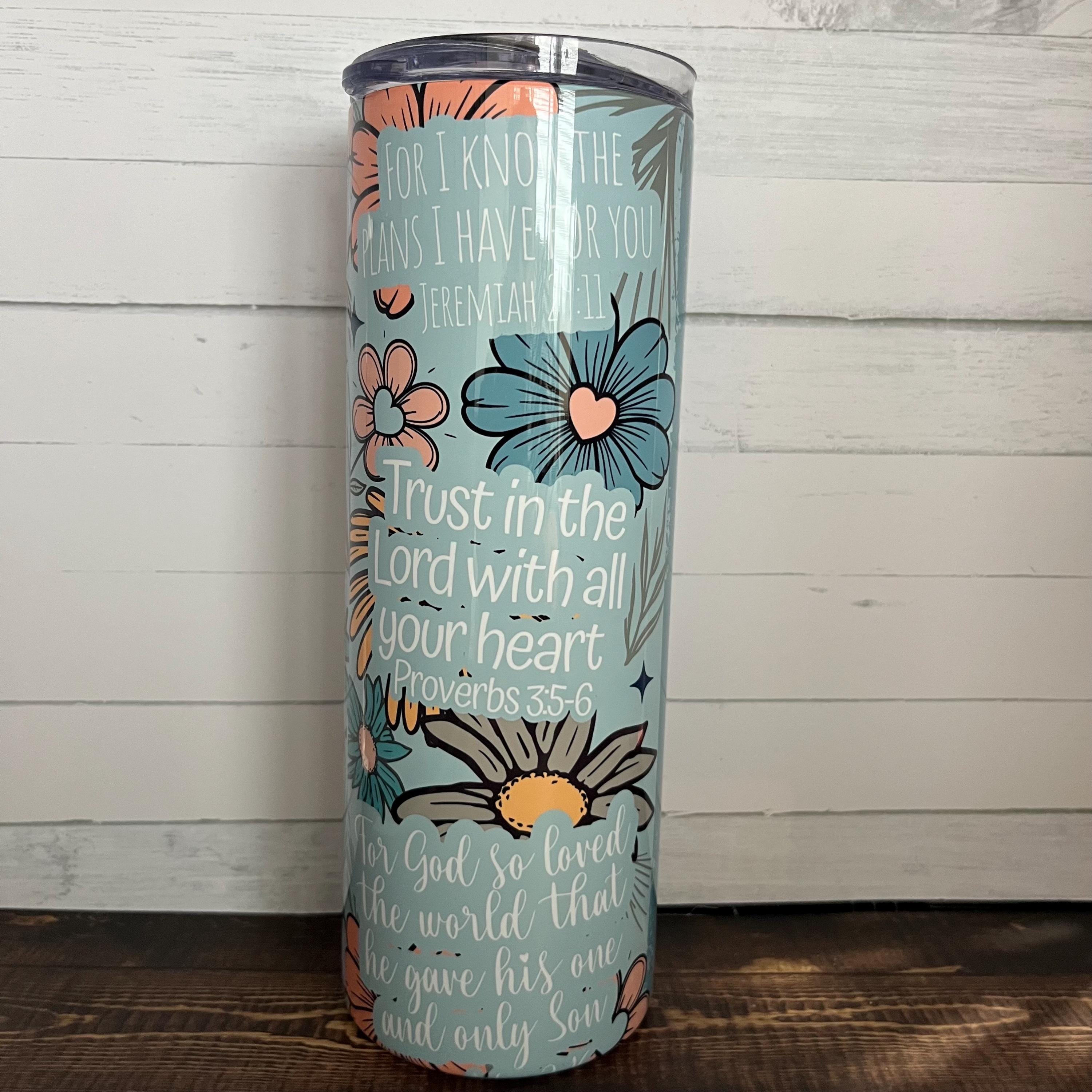 Personalized Religious Tumbler | Bible Verse Floral Cup | Custom Faith ...
