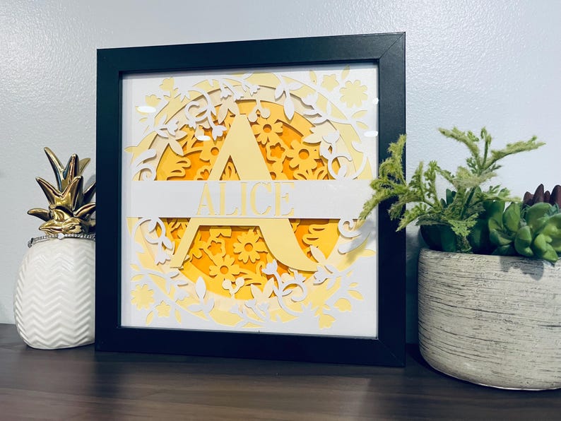 Personalized Monogramed 8x8 Shadow Box Art, Layered Paper, Framed Paper ...