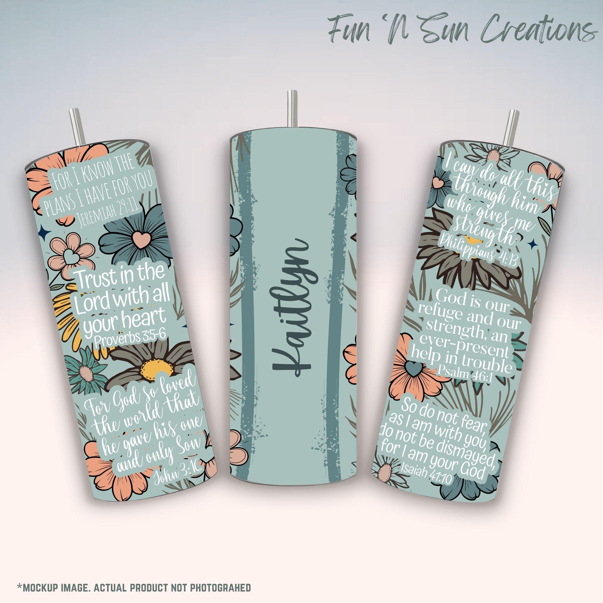Personalized Religious Tumbler | Bible Verse Floral Cup | Custom Faith ...