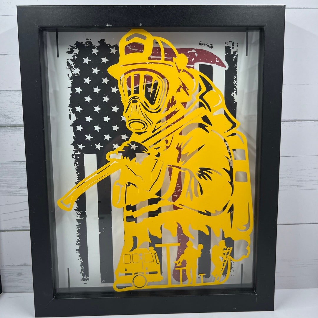 Patriotic Firefighter 3D Shadow Box Art With Warm White Lights ...