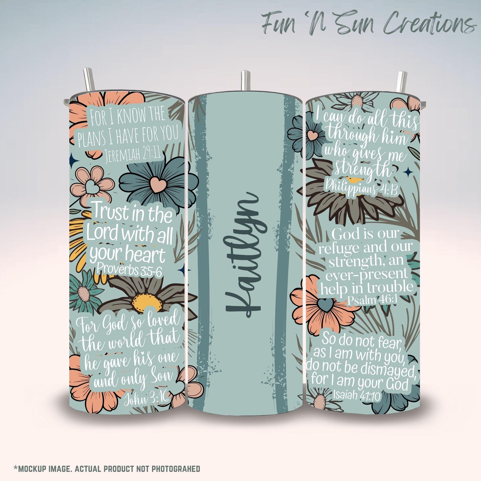 Personalized Religious Tumbler | Bible Verse Floral Cup | Custom Faith ...