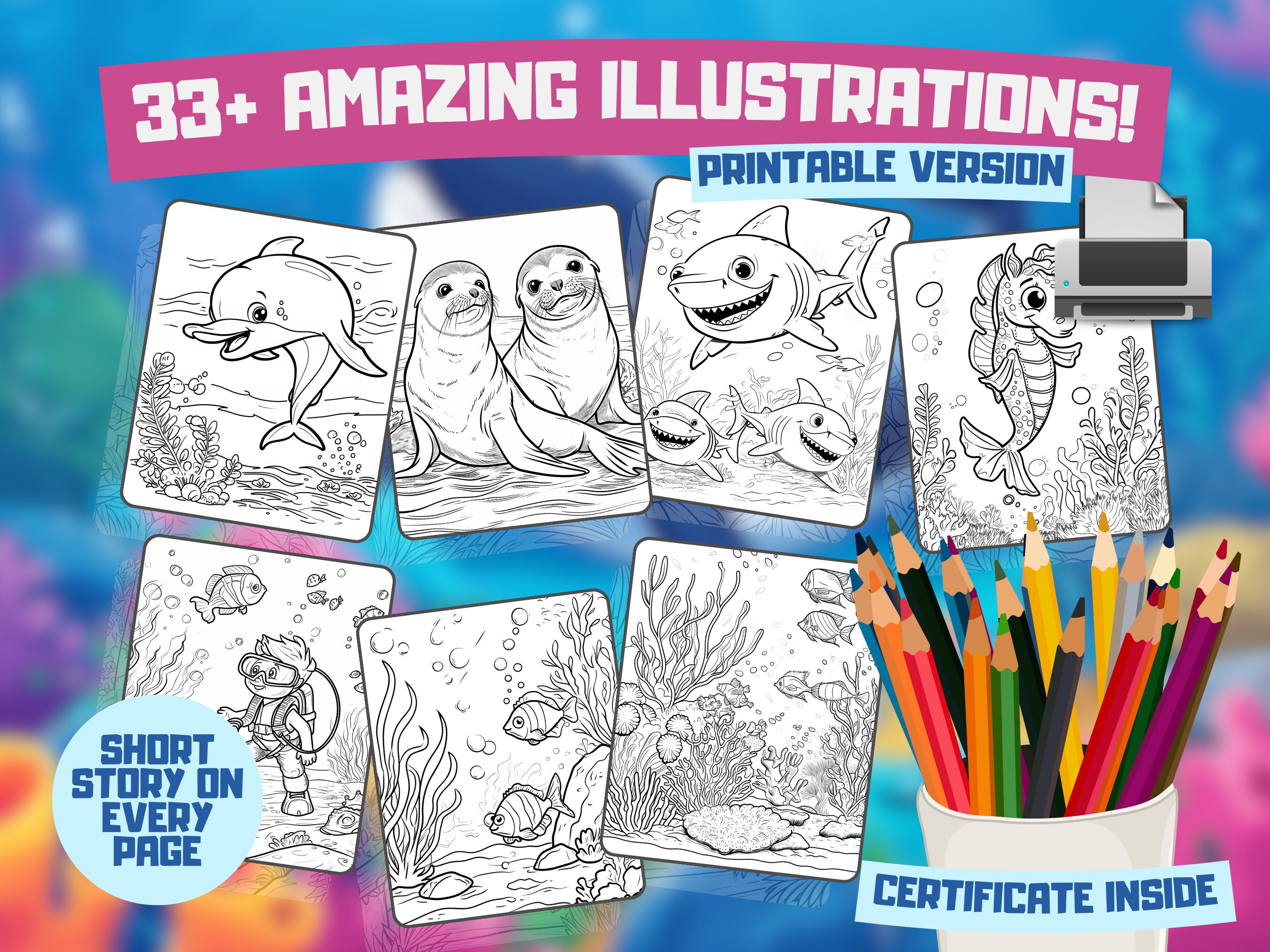 Ocean Coloring Book With Stories Educational Coloring Pages for Kids ...