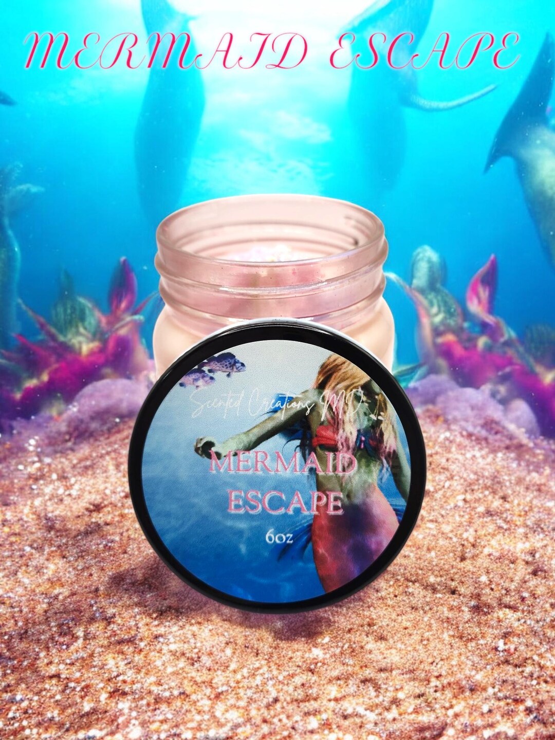Mermaid Escape Candle, Sea Salt Vibes, Pink Candle, Handmade, Mermaids ...