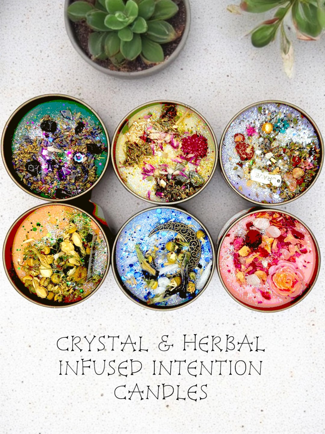 Crystal & Herbal Infused Intention Candle, Manifestation, Vibrations ...