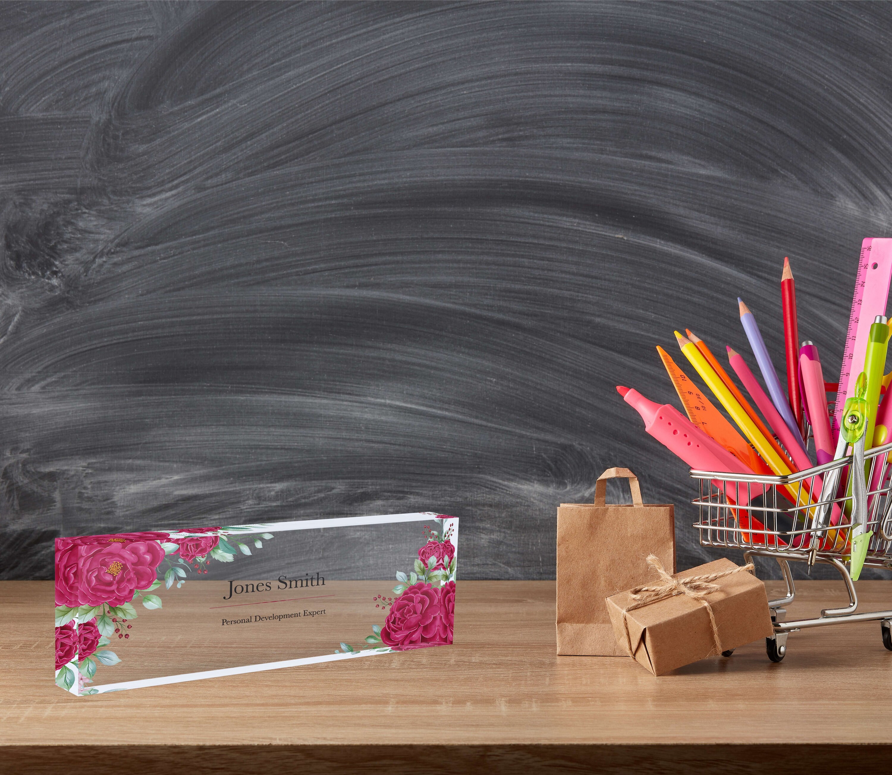 Red Floral Desk Decor, Custom Desk Name Plate, Flower Office Sign ...