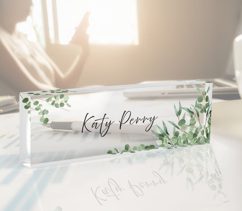 Green Leaf Name Plate, Green Leaves on Clear Acrylic, Personalized Sign ...